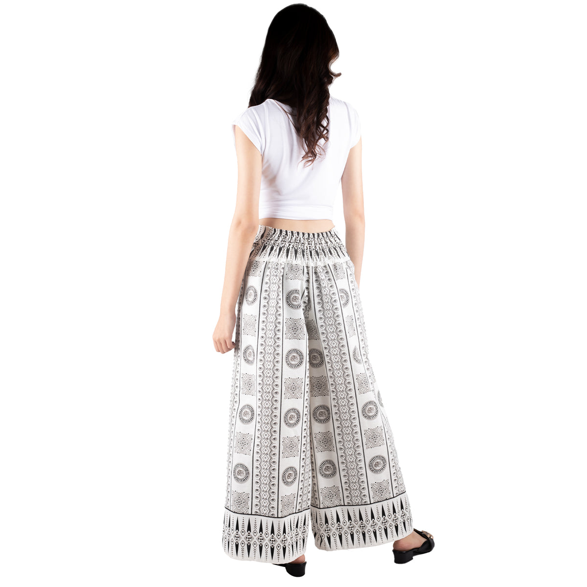 Quadrille Mandala Stripe Unisex Cotton Palazzo pants in White PP0076 0